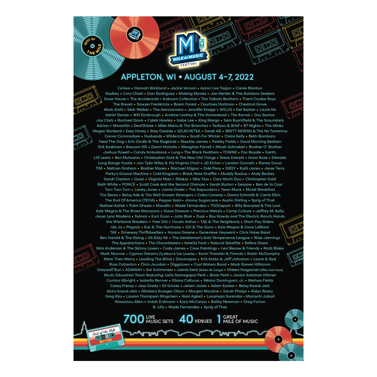 Mile 9 Lineup Poster | Mile of Music Festival Merchandise